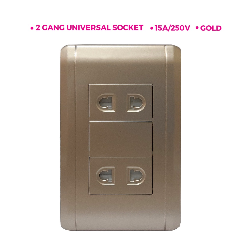 Akari 2 Gang Universal Socket 250V / 15A, V Series - UniTop