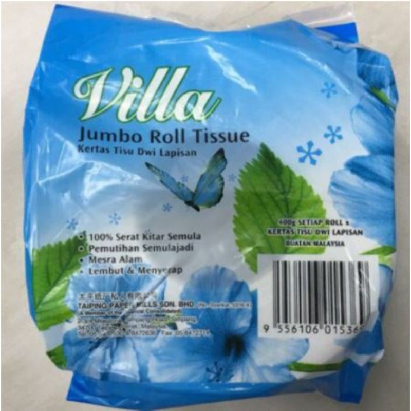 VILLA Jumbo Roll Tissue 2 PLY Premium Eco Pulp for extra softness and ...