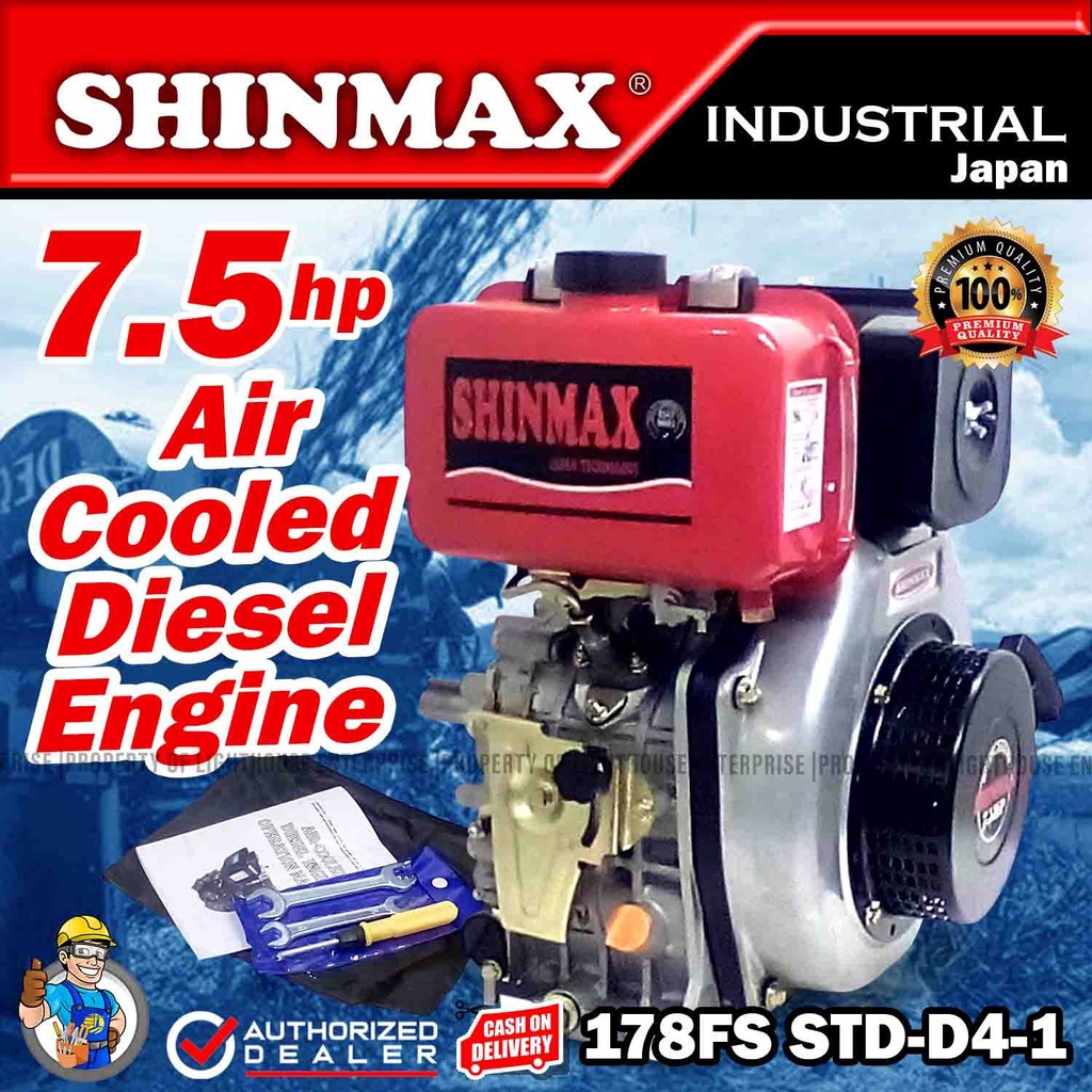 SHINMAX Air-cooled Diesel Engine 7.5HP Low Speed Recoil Start Dry Type ...