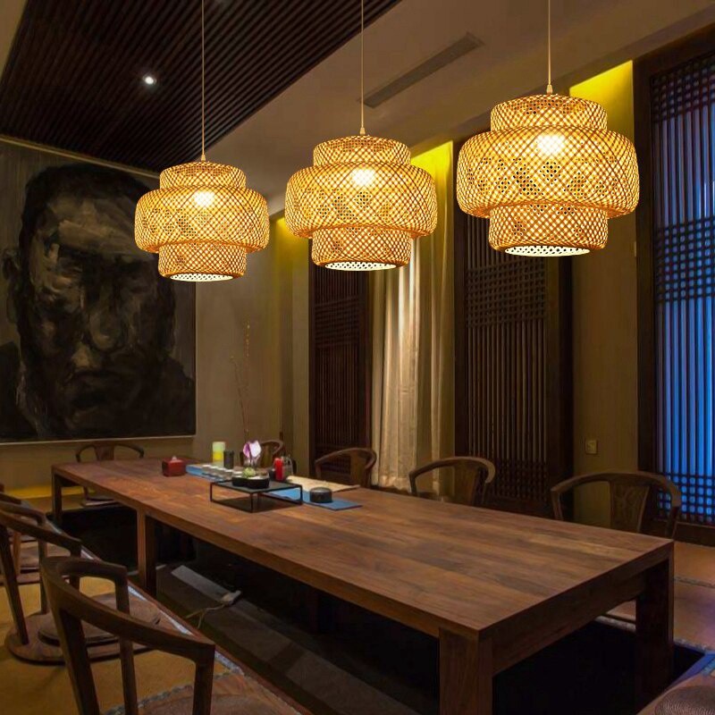 AIMI Japanese Lantern Pendant Lamp Bamboo Rattan Chandelier Pendant ...