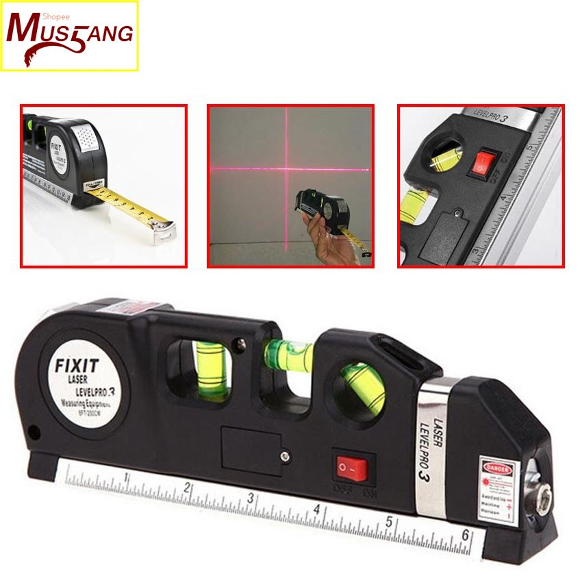 Multi-Purpose Laser Spirit Level with Measure Tape Measuring Ruler ...