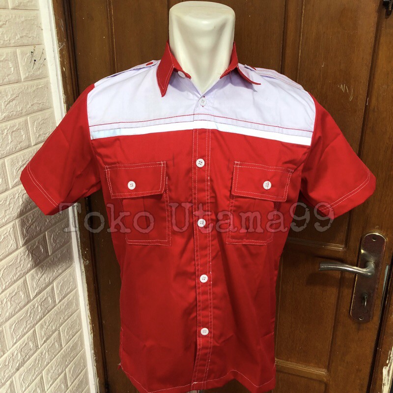 Red And White Work Clothes Model indihome Work Uniforms indihome Models ...