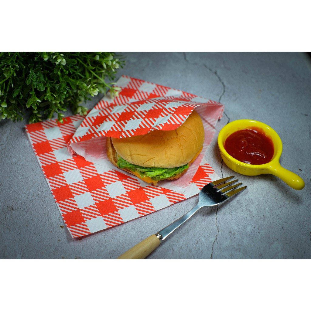 L-SHAPE Checkered Design Wrapper GREASEPROOF Paper (Burger / Sandwich ...