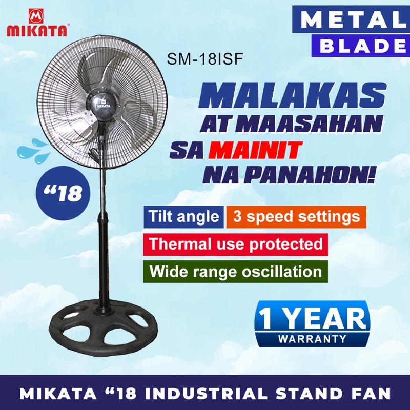 Mikata Industrial Stand Fan 18inch 3 Blade Metal Aluminum Blades Energy ...