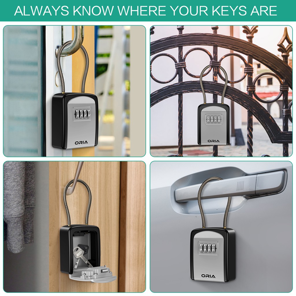 ORIA Key Lock Box 4 Digit Combination Wall Mounted Key Safe Box with ...