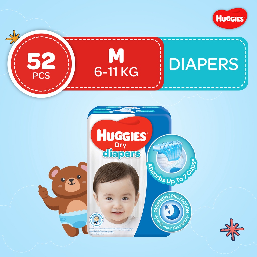 Huggies Dry Diapers Medium 52 pcs | Shopee Philippines