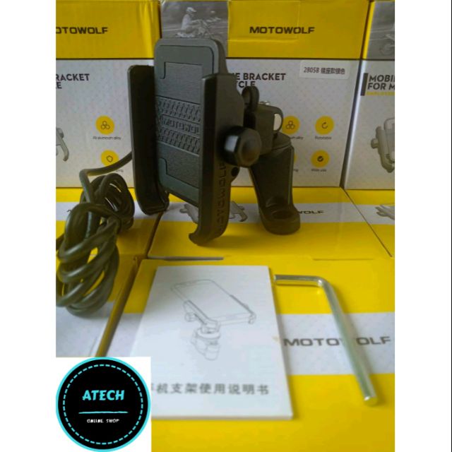 Original Motowolf V1 Mirror Type with Charger CP for Motorcycle Black ...