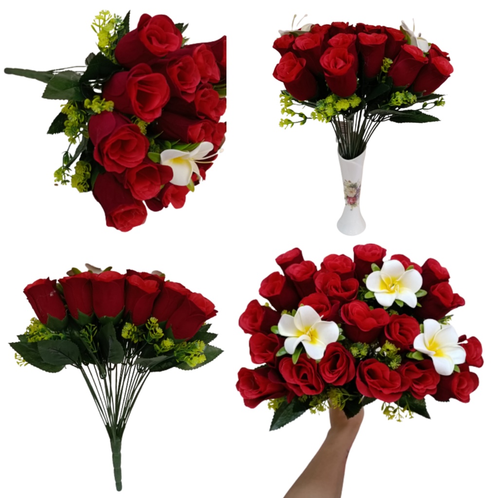 24 Head Bunch Velvet HEad Rosebud w/ Plumeria Artificial flower perfect ...