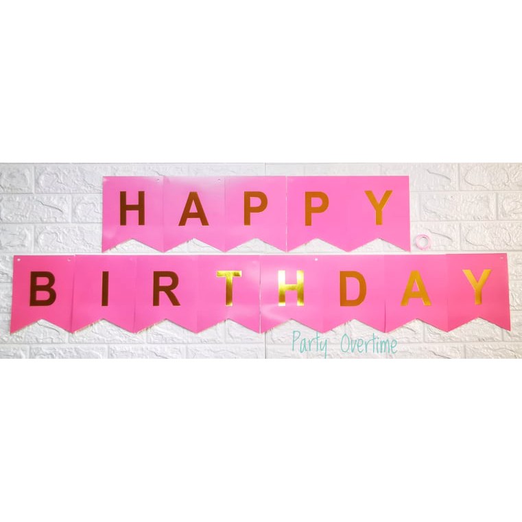 Big Size Carnation Pink Gold Letters Happy Birthday Bunting Banner ...