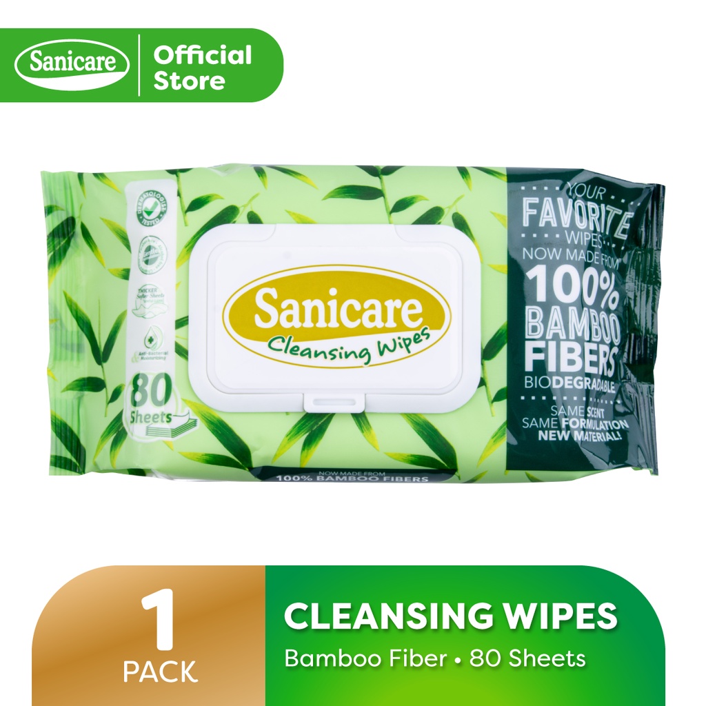 Sanicare Cleansing Wipes 80 Sheets - Bamboo Fibers (1 Pack) | Shopee ...