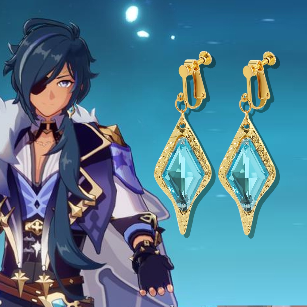 Anime Genshin Impact Kaeya Alberich Cosplay Earrings Blue Crystal Ear ...