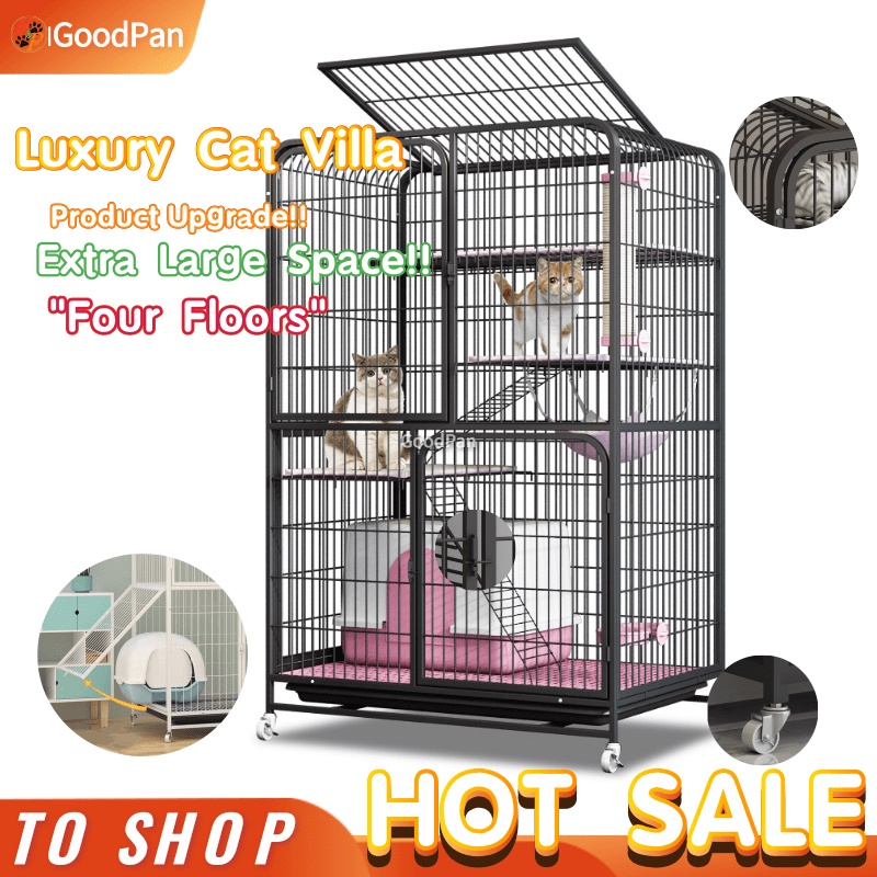 Large Cat Cage Cat House Large Space Four-Story Pet House with toilet ...