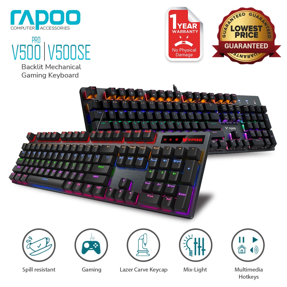 Rapoo Mechanical Keyboard V500 PRO/SE Wired Gaming Keyboard USB RPB 104Key Apply to PC laptop ...