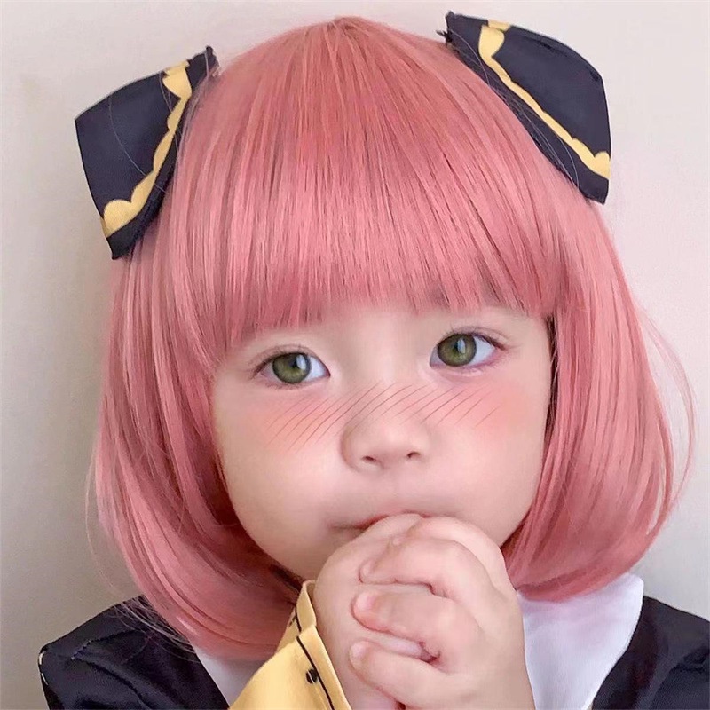 Light Pink Bob Short Wig For Children wig fluffy Short Wig Korean Have ...