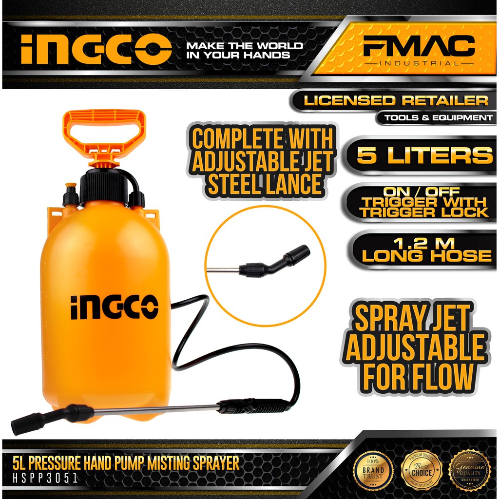 INGCO 5L Pressure Hand Pump Misting Sprayer HSPP3051 FMAC⭐⭐⭐⭐⭐ | Shopee ...
