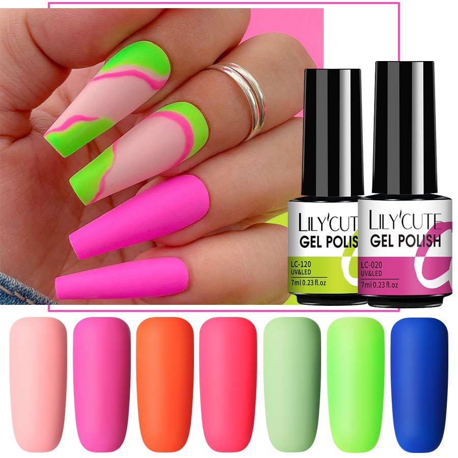 LILYCUTE 7ml Nail Gel Polish Neon Color Gel Nail Polish Hybrid Nails ...
