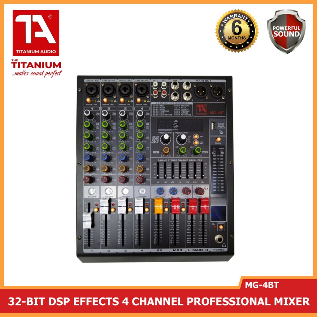 Titanium Audio MG-4BT Mixer / Professional 4 Channel Mixer / 32-BIT DSP Effects / Titanium Audio ...