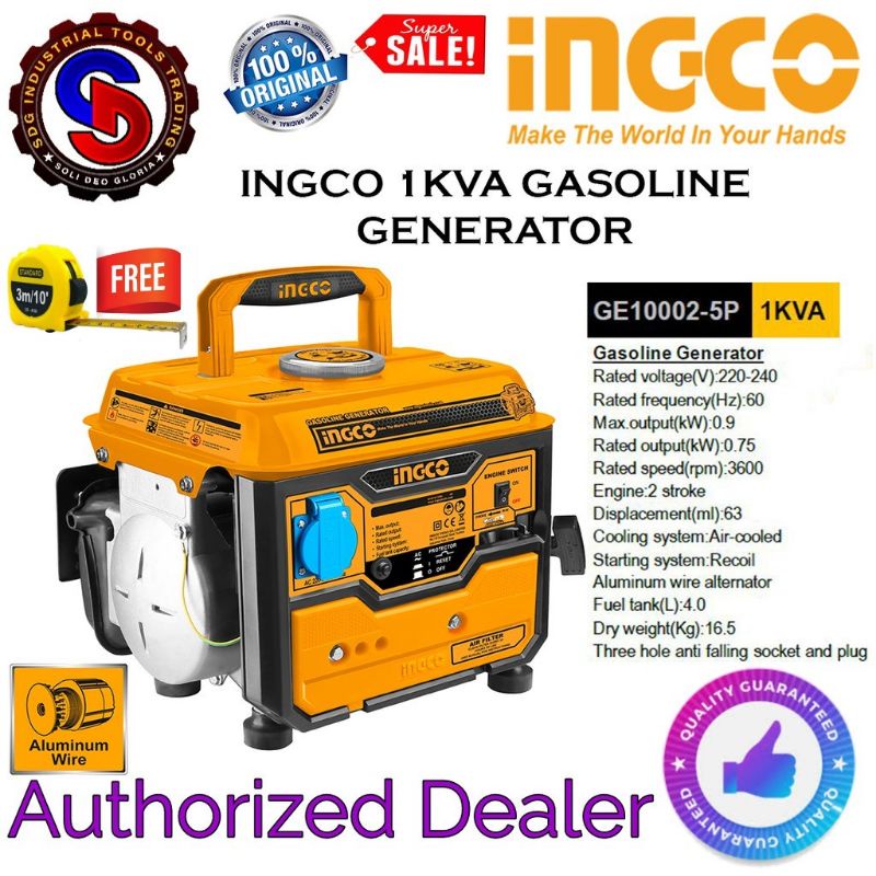 INGCO 1Kva/ 900W 2-Stroke Gasoline Generator (GE10002-5P) with FREE 3m. Measuring Tape | Shopee ...