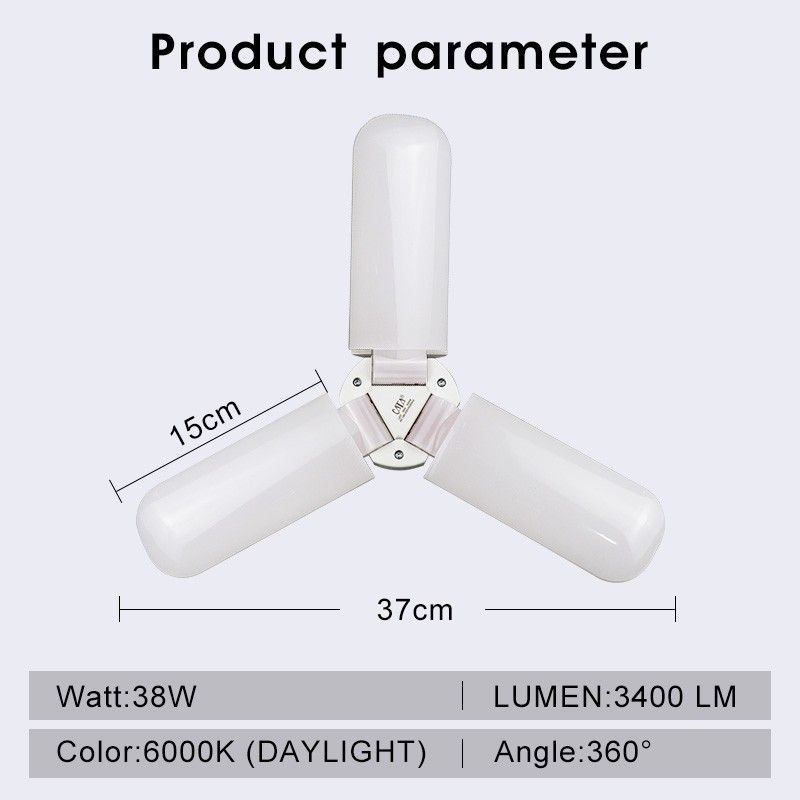 [Cata]38W Ceiling LED bulb Fan 3 bleder light foldable LED lights Bulb ...