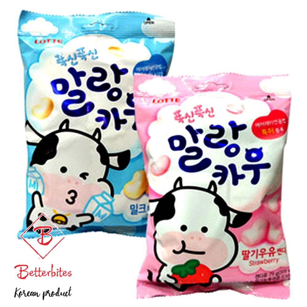 Korean Lotte Soft Malang Cow Fresh Grade Milk & Strawberry Milk Chewy ...