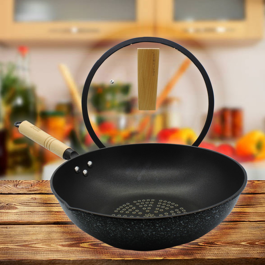KOYLE Non-Stick 32CM WOK with Spout and Glass Lid | Shopee Philippines