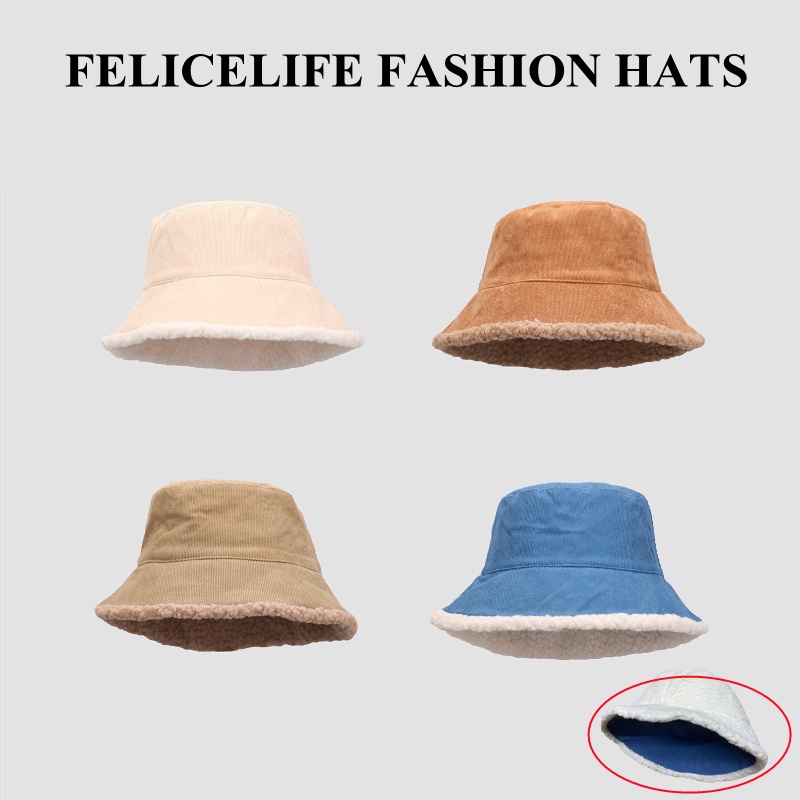 Bucket Hat Fashionable Wool Versatile Basin Corduroy Retro Warm Lamb ...