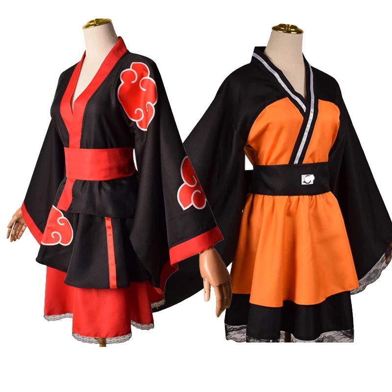 Adult Japanese Kimono Cosplay Akatsuki Cloud Print Shippuden Uzumaki ...