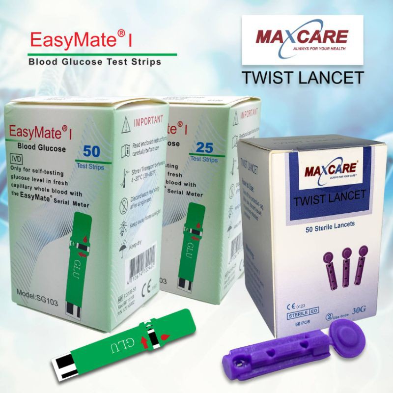 Easymate Glucose Strips 25s/ 50s per Box PLUS 50pcs LANCETS | Shopee ...