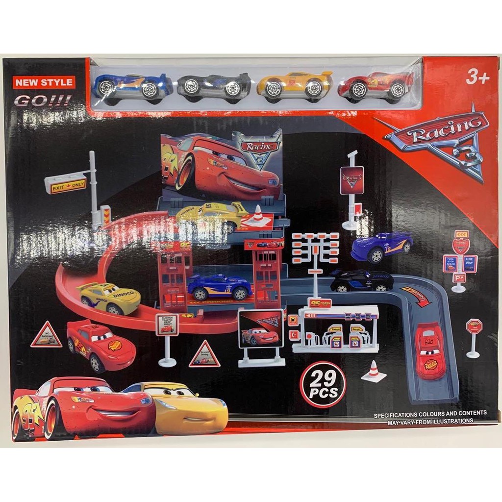 Cars Lightning McQueen vs Jackson Storm Garage Set Parking Cars and ...