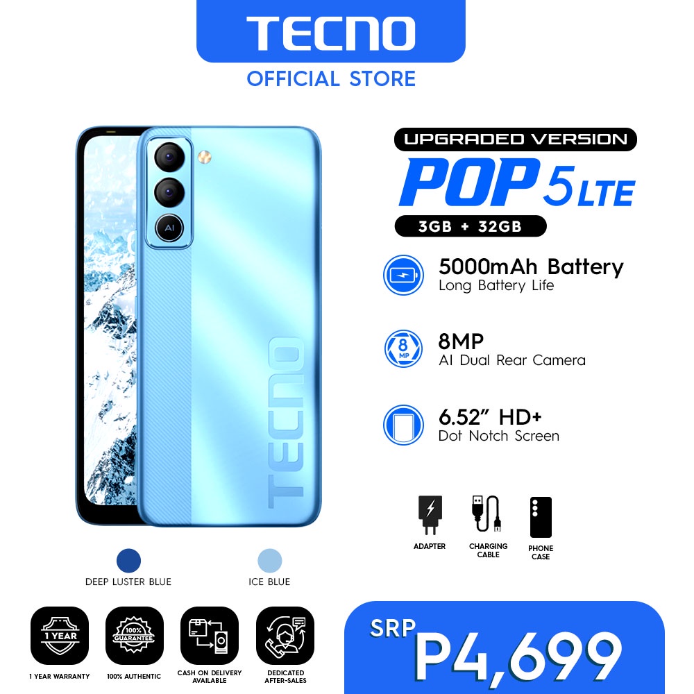 Tecno POP 5 LTE (3GB + 32GB) 5000mAh Battery | Shopee Philippines