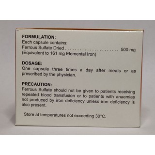 COM-FEMIC Ferrous Sulfate 500mg(equivalent to 161mg elemetal IRON) Box ...