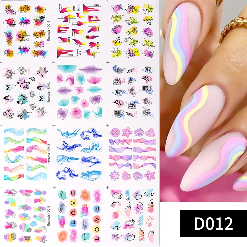 Geometry Lines Nail Water Decals Stickers for Nails Art Flowers Leaf ...