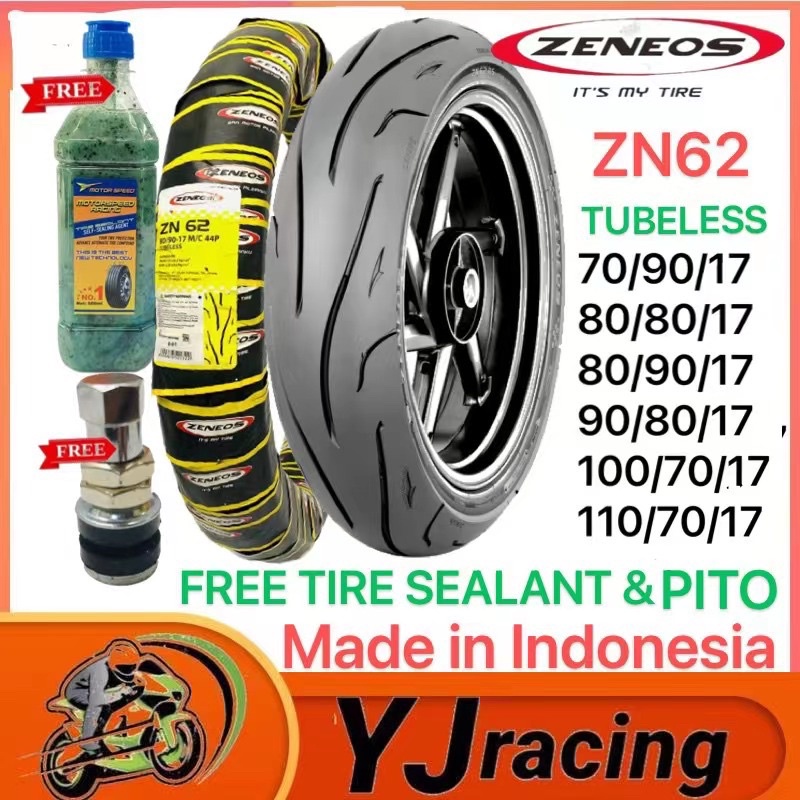 ZENEOS ZN62 MOTORCYCLE TIRE GULONG TUBELESS FREE TIRE SEALANT & PITO 80 ...