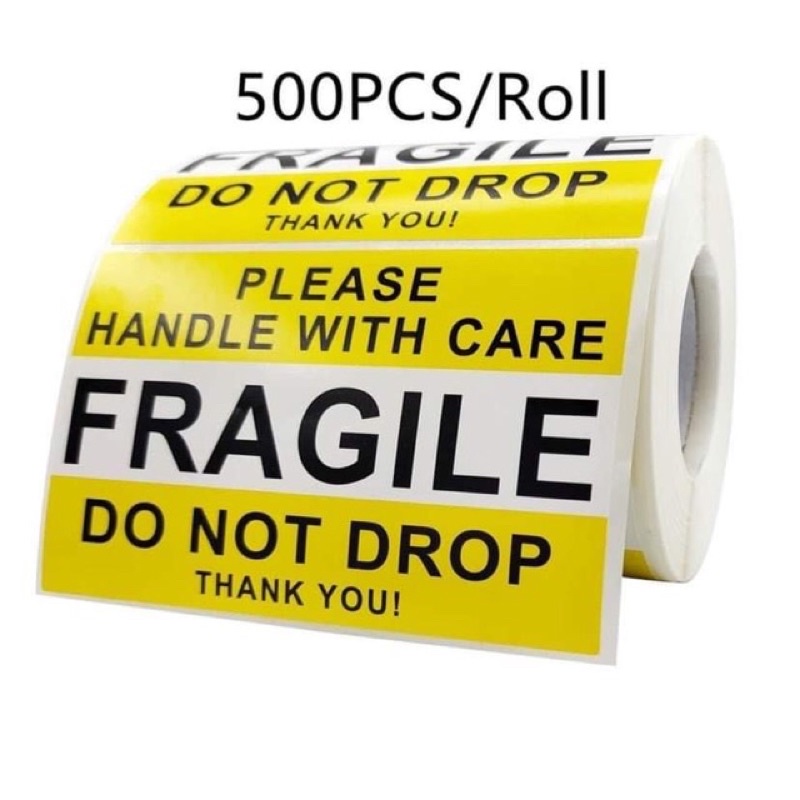 Yellow FRAGILE STICKER Label 500pcs/Roll packaging need tape | Shopee ...
