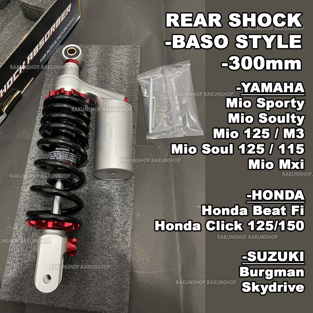 Rear Shock Absorber 300mm BASO STYLE GRAY and BLACK Mio Beat Click Plug ...