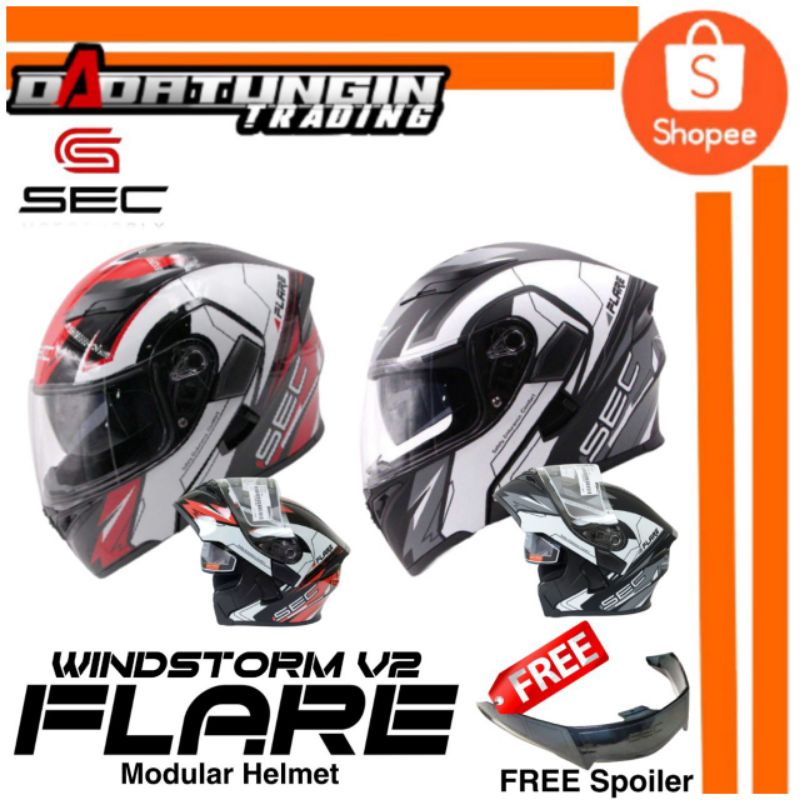 SEC Windstorm V2 Flare Modular Helmet + FREE Spoiler | Shopee Philippines
