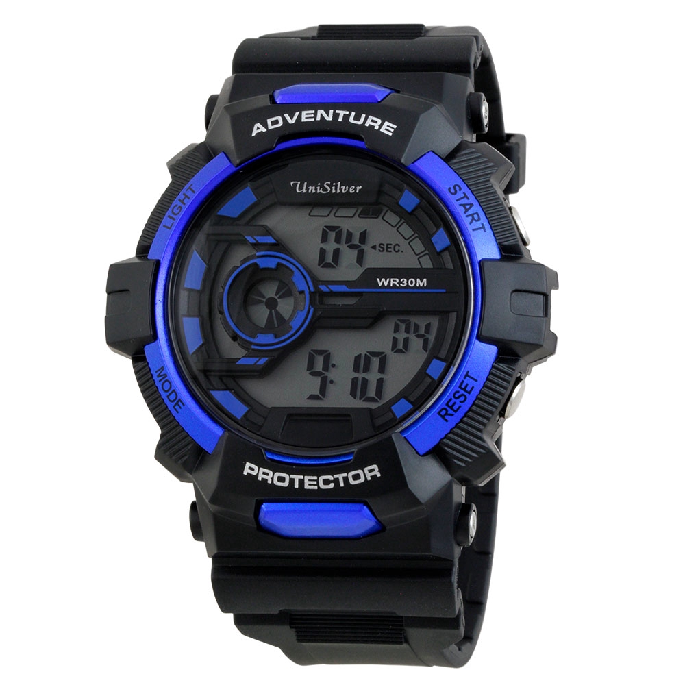 UniSilver TIME Men's Black / Blue Digital Rubber Watch KW3137-1002 ...