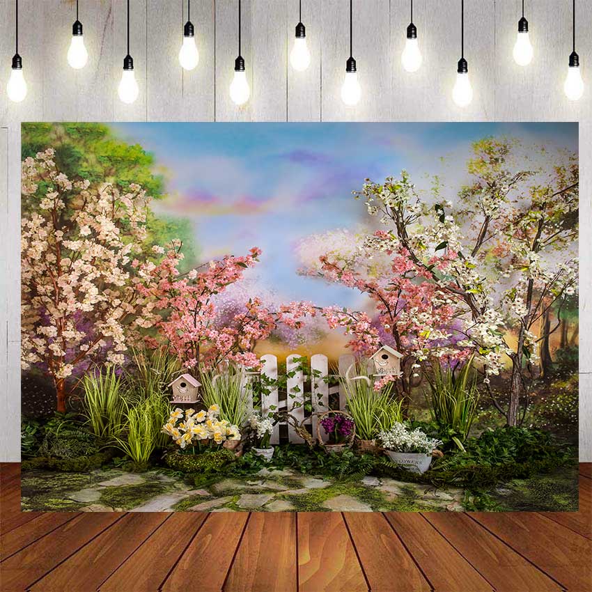 Newborn Baby Birthday Party Backdrops Spring Trees Flowers Cake Smash ...