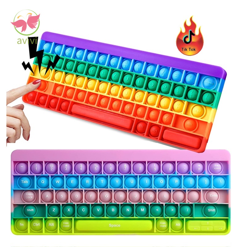 Pop Fidget Toy Silicone Rainbow Keyboard with Letters and Numbers Big ...