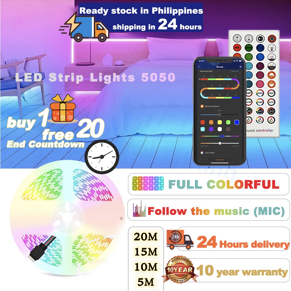 Led Strip Lights 5M-40M 5050 Rgb Led Lights with Remote for Room Color ...