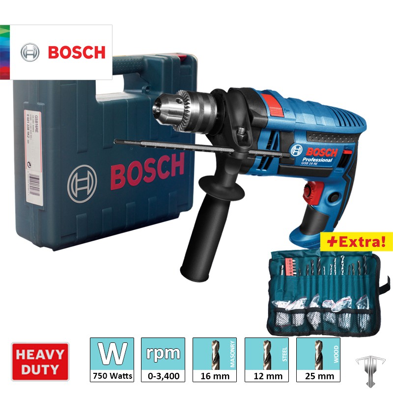 Bosch GSB 16 RE Professional 750 W Impact Drill w/ Wrap Set | Shopee ...