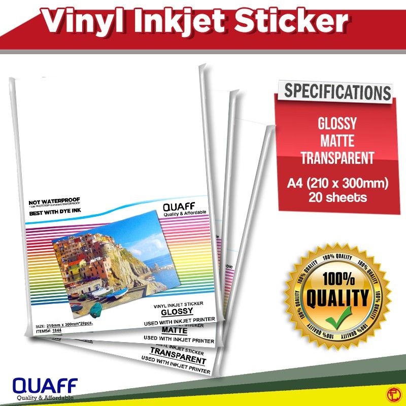 QUAFF VINYL STICKER A4 SIZE MATTE,GLOSSY,TRANSPARENT 20SHEETS | Shopee ...