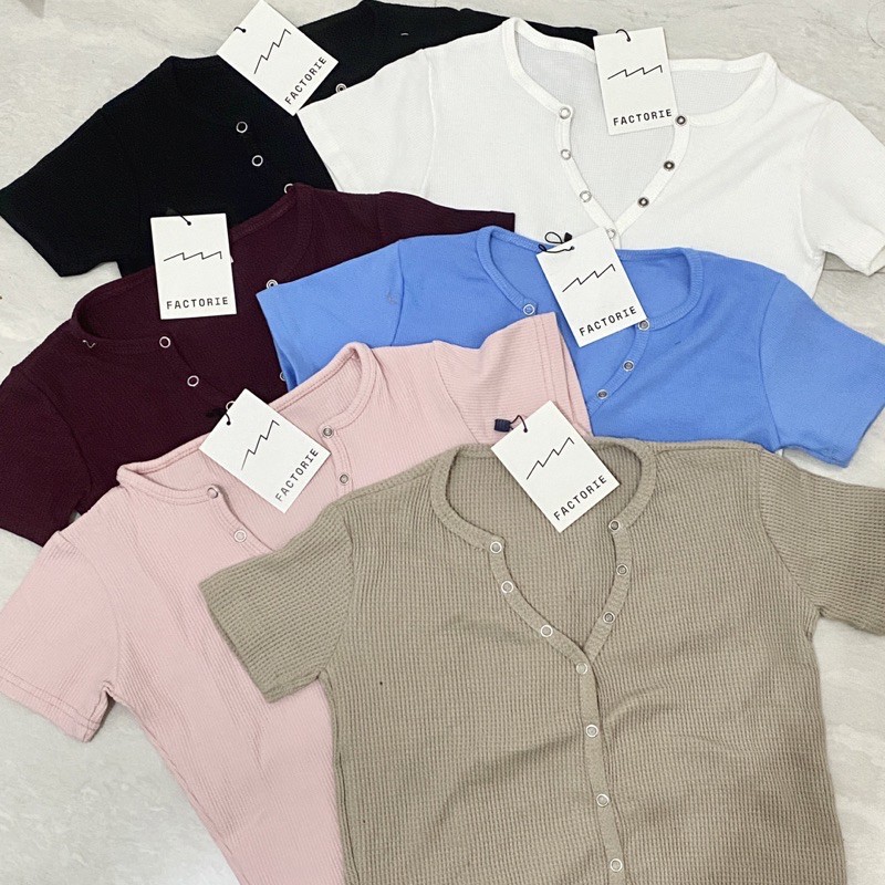 Factorie Ribbed Snap Button Crop Top | Authentic Knit Overruns | Shopee ...