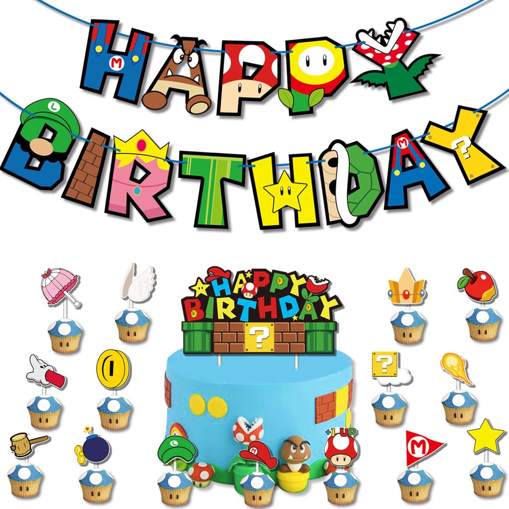 Super Mario Theme Party Decoration Mario Bros Balloon Game Banner ...