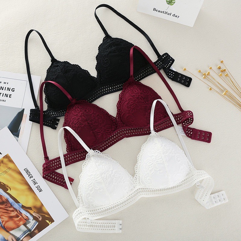 LSJ Korean Sexy Deep V Lace Brallete Hook Closure Bras Adjustable Strap ...