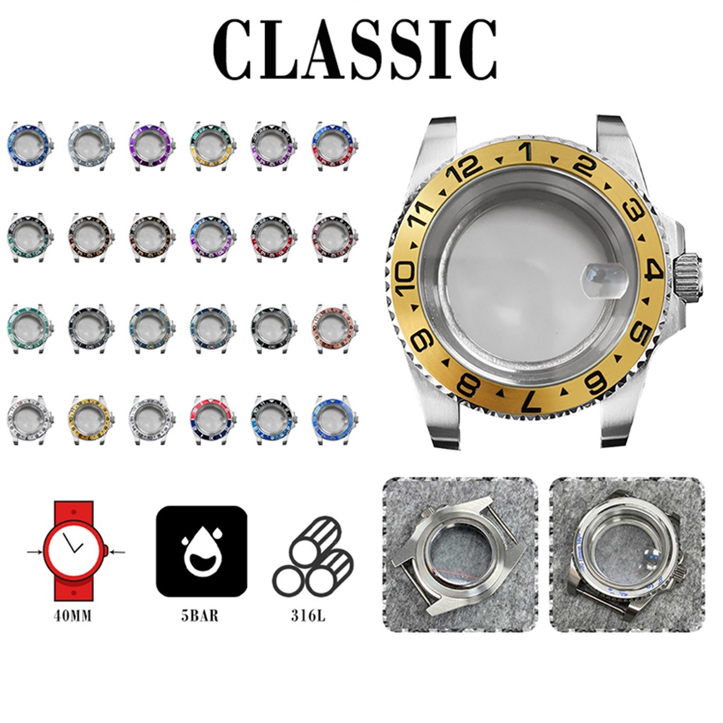 40MM Sapphire Magnifying Glass Watch Case 316L Stainless Steel See ...