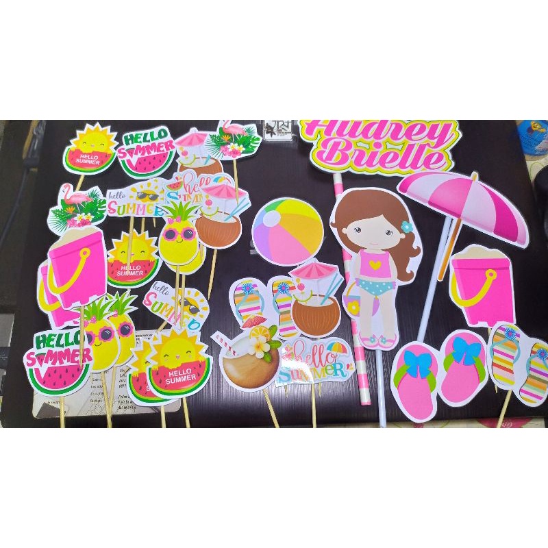 customized beach girl tropical pink themed cake toppers - UniTop