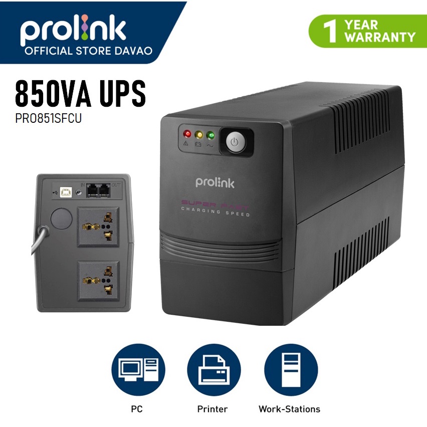 PROLINK PRO851SFCU 850VA UPS Power Supply Line Interactive Built-in AVR ...
