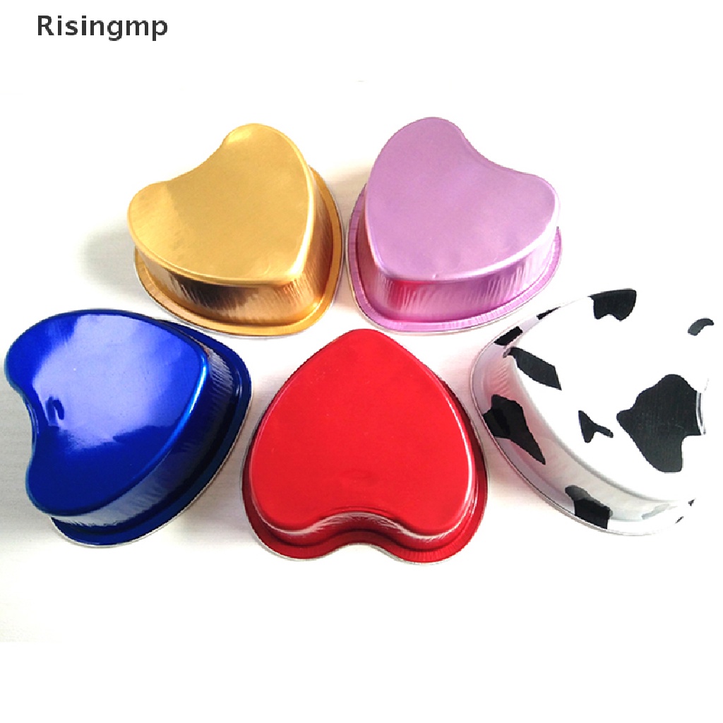 [Risingmp] 10Pcs Aluminum Foil Cake Pan Heart Shaped Cupcake Cup with ...