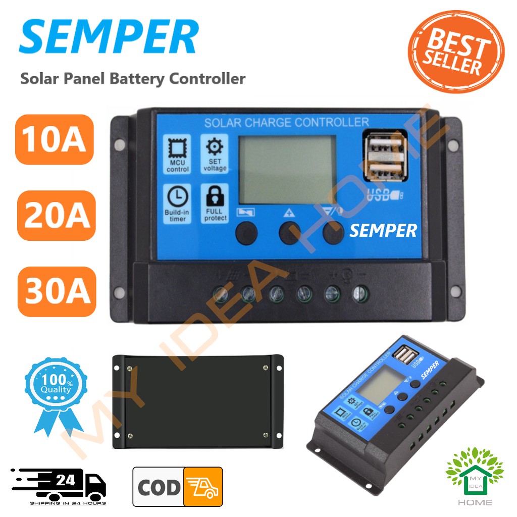 SEMPER 10A 20A 30A 12V/24V PWM solar Charge Controller LCD display Dual USB Charge Regulator COD ...